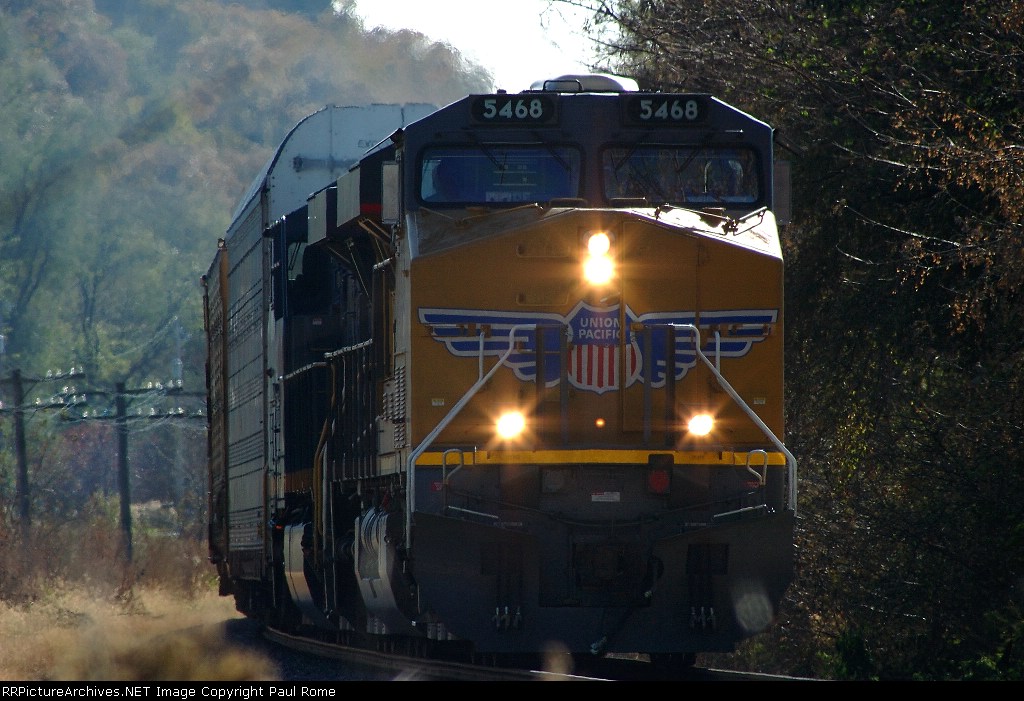 UP 5468, C45AC, and sister CSX ES44AC work an eastbound auto train